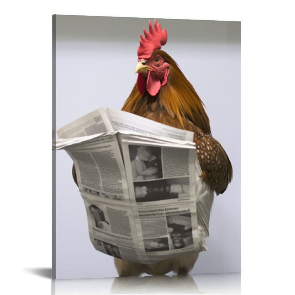 WGOD Funny Chicken Bathroom Canvas Wall Art Cute Chicken In Toilet ...