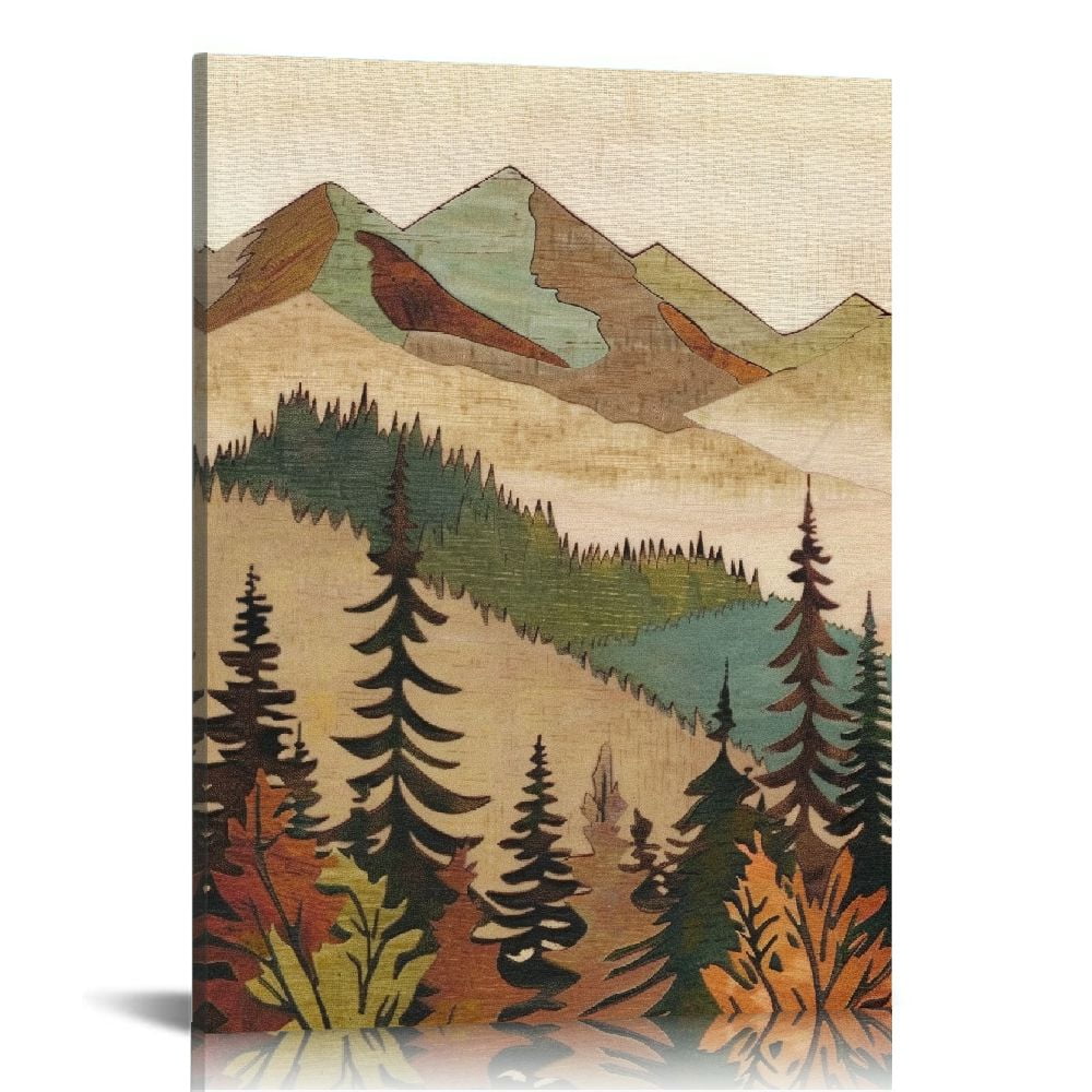 WGOD Mountain Pine Tree Framed Canvas Wall Art Nature Wilderness ...