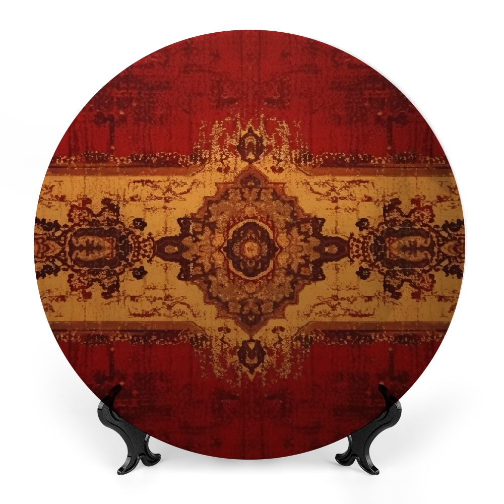 WGOD Rug Gold Border Red Background Bone China Decorative Plate Ceramic ...