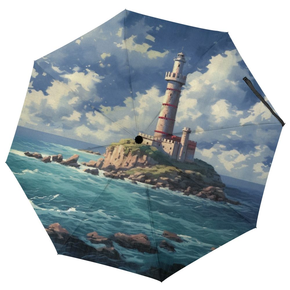 WGOD Three-Fold Travel Umbrella Automatic Open Close Lighthouse Rocky ...