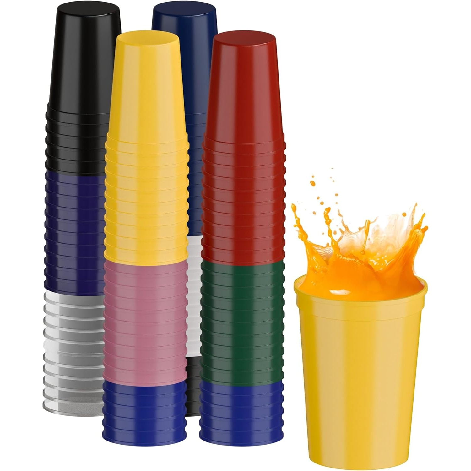 WGQP 100 Pack 10 to 12 oz Assorted Reusable Blank Plastic Cups, Stadium ...