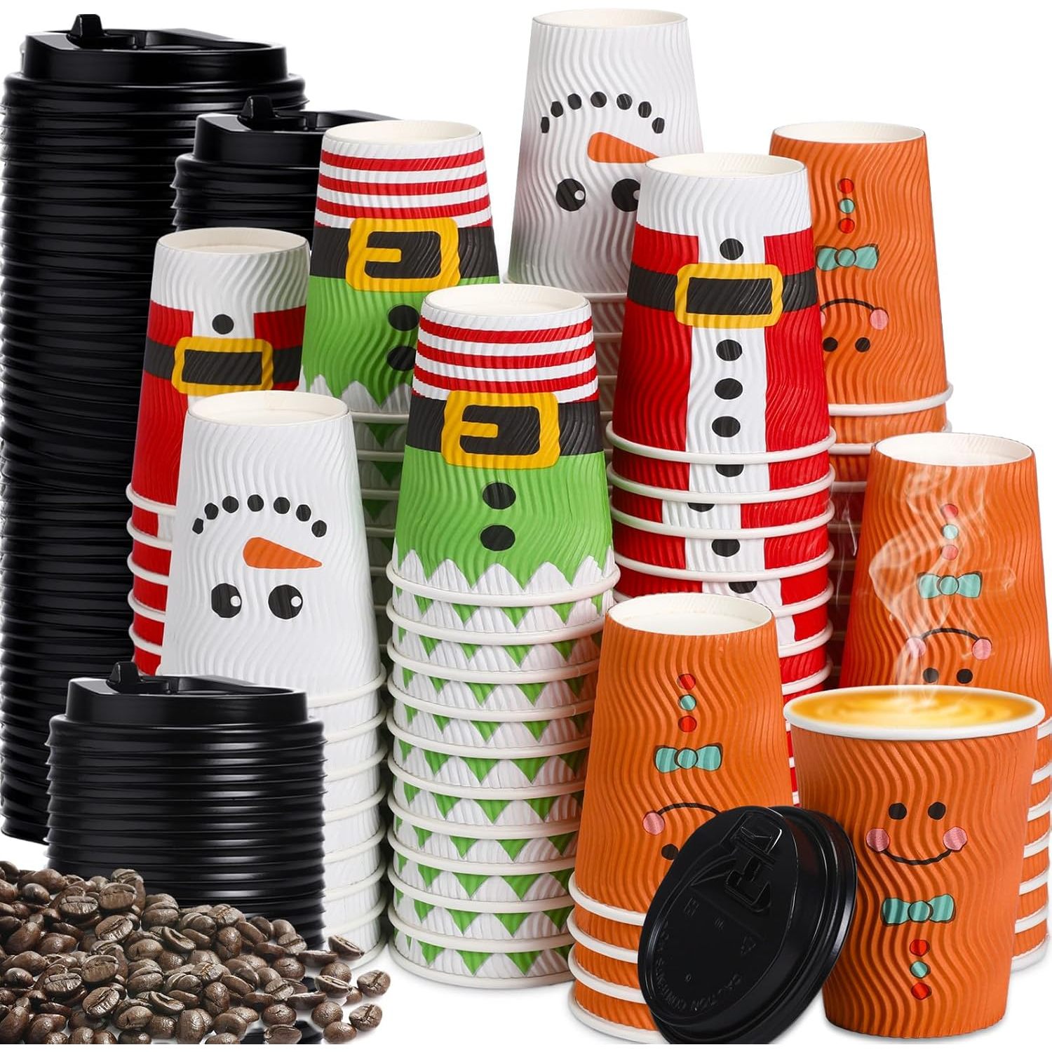 WGQP 100 Sets Christmas Disposable Coffee Cups 12 oz Insulated Ripple ...