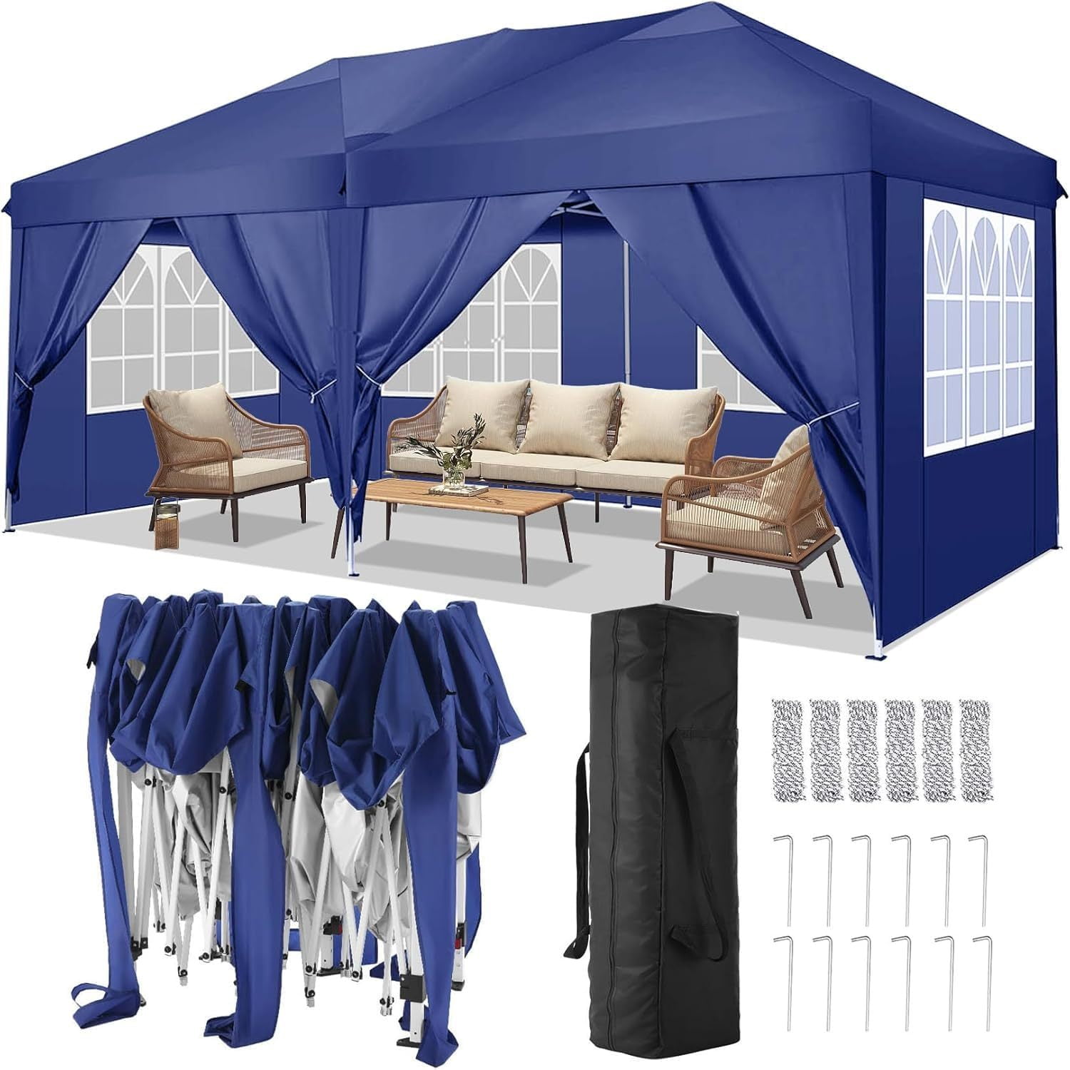 WGQP 10x20 Pop Up Canopy Tent with 6 Sidewalls Party Tents for Parties ...