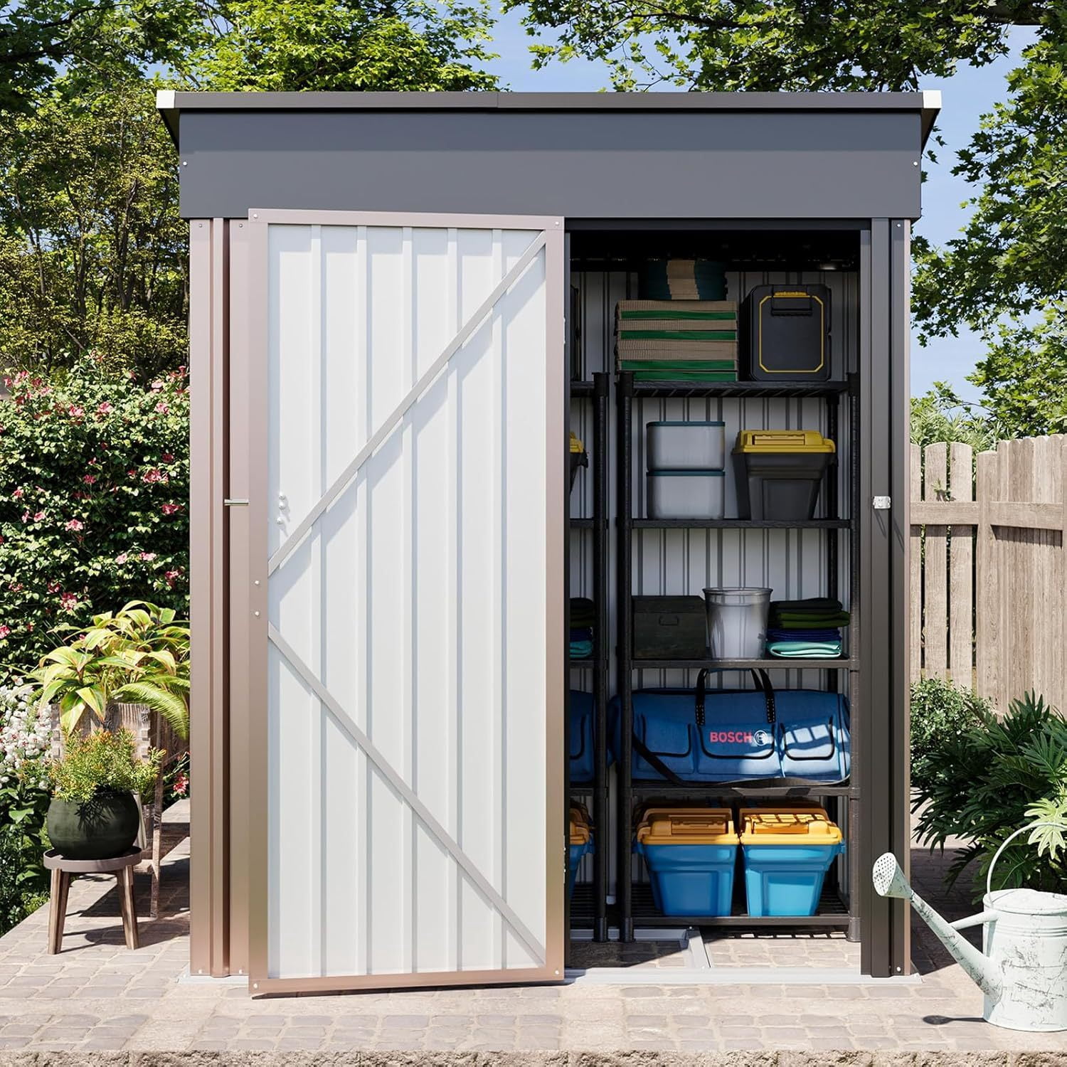 WGQP 5' x 3' Outdoor Storage Shed with Base, Metal Tool Shed with ...