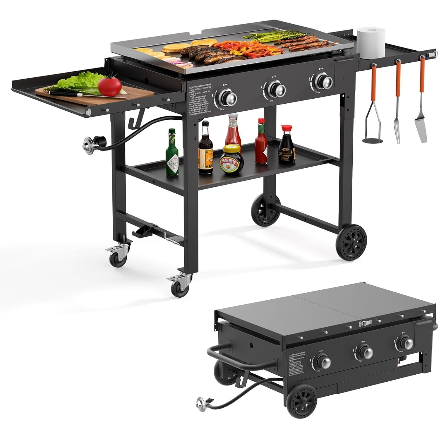 WGQP Flat Top Gas Grill-31.5 Inch Outdoor Propane Griddle, Portabl Gas Griddle -45000 BTU ...