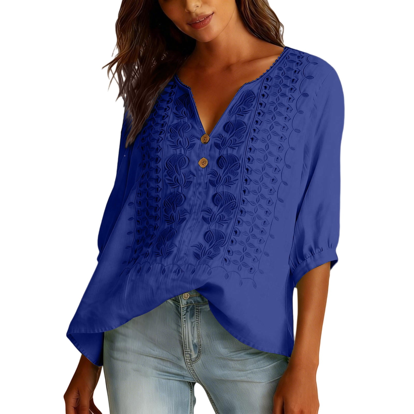 WGRFFH Peasant Tops for Women Retro Embroidered Boho Tops Loose Fit ...