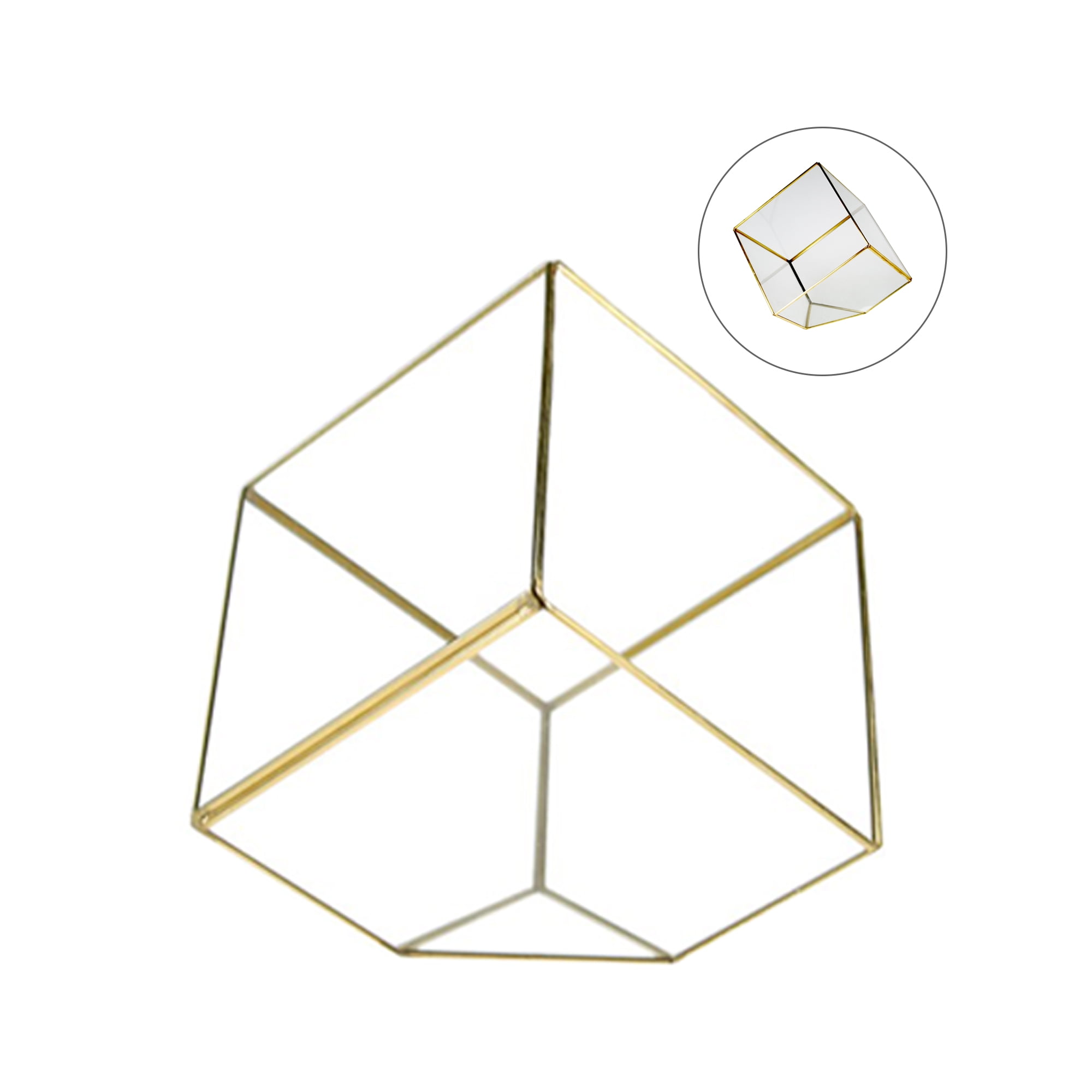 WGV Big Gold Tilted Cube Geometric Glass Terrarium - 11.5" Wide x 12 ...
