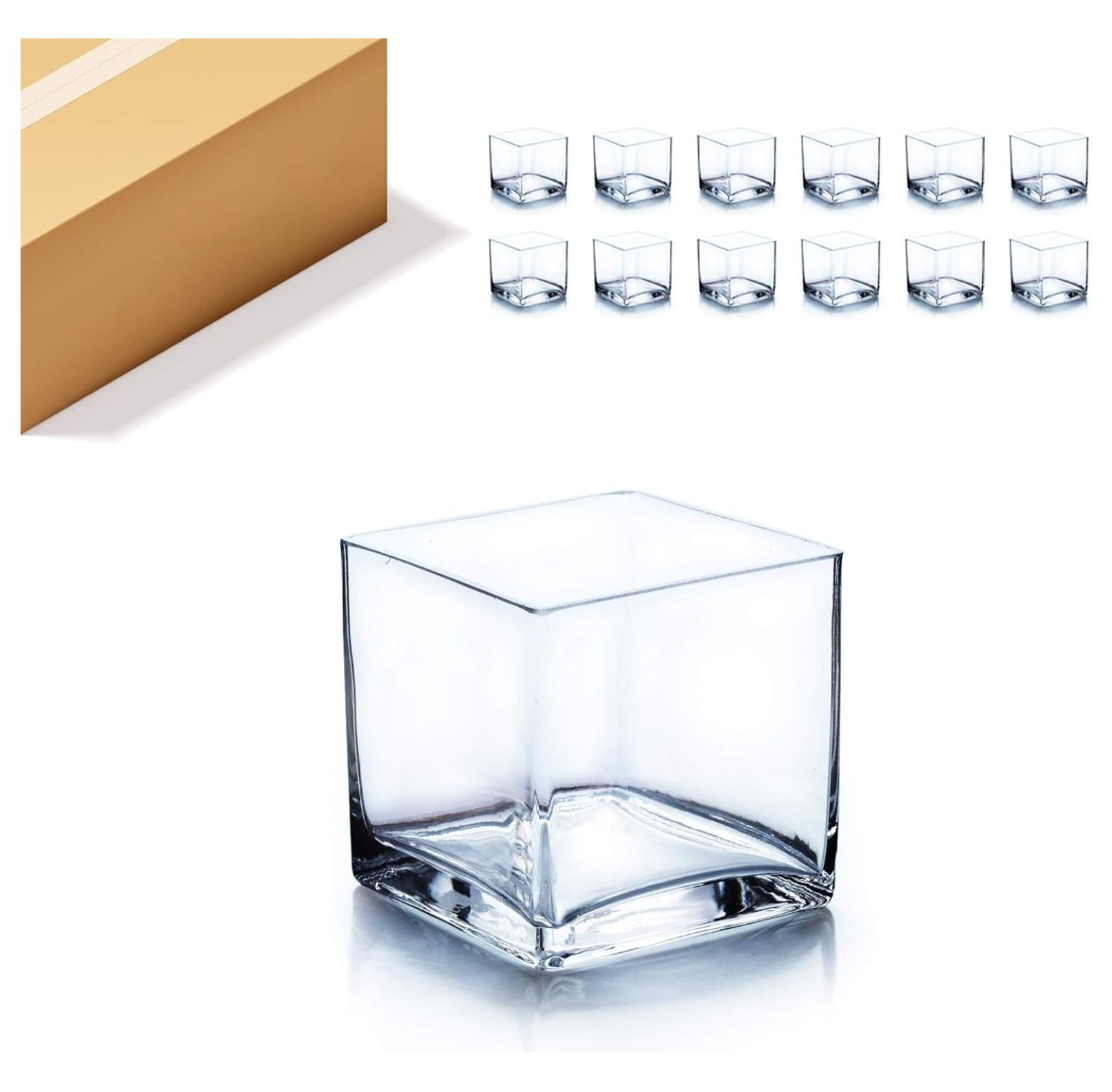 WGV Cube Glass Vase Bulk, Candle Holder, 5"x5"x5", Clear Floral Accent ...