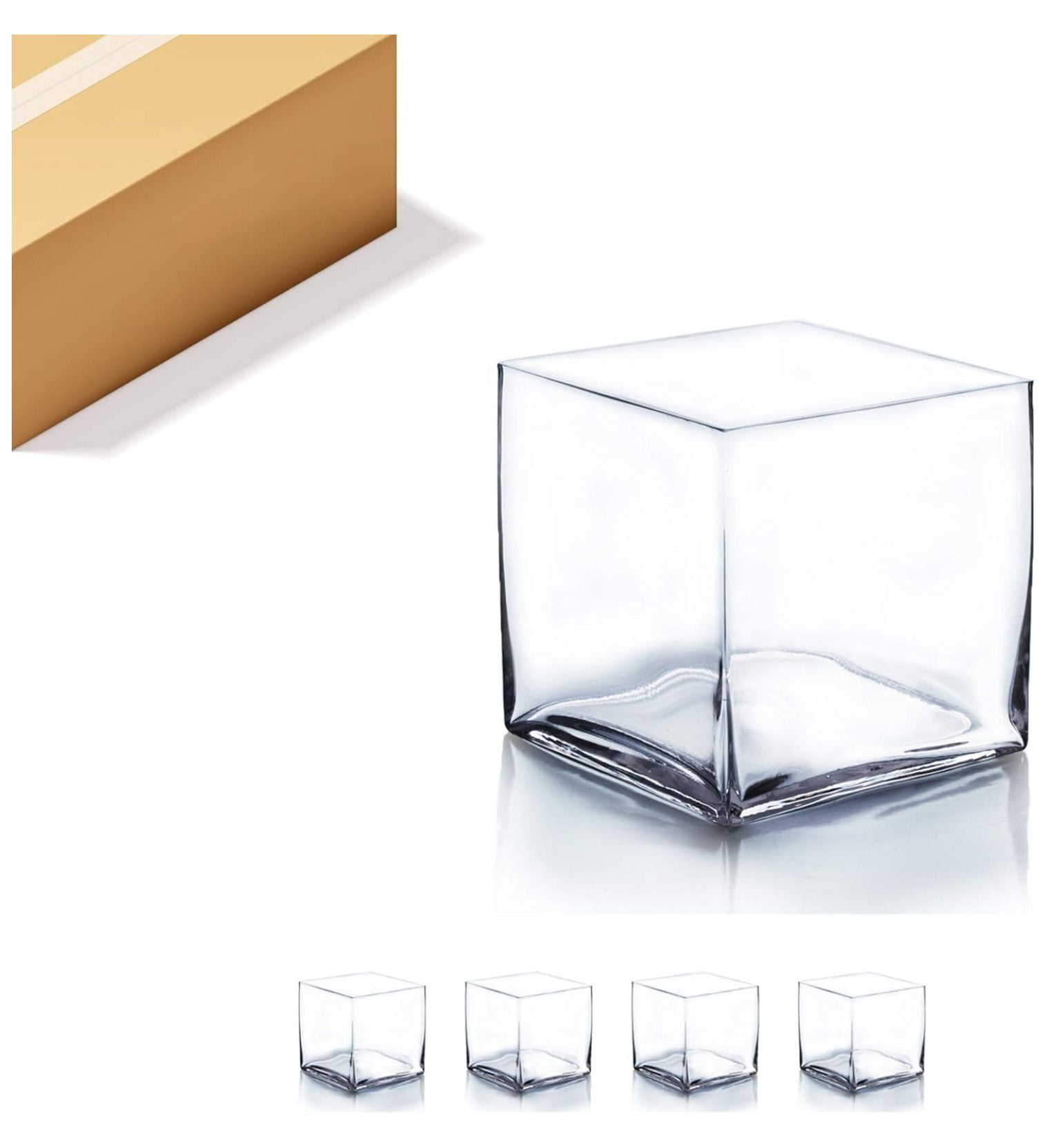 WGV Cube Glass Vase Bulk, Candle Holder, 8"x8"x8", Clear Floral Accent ...