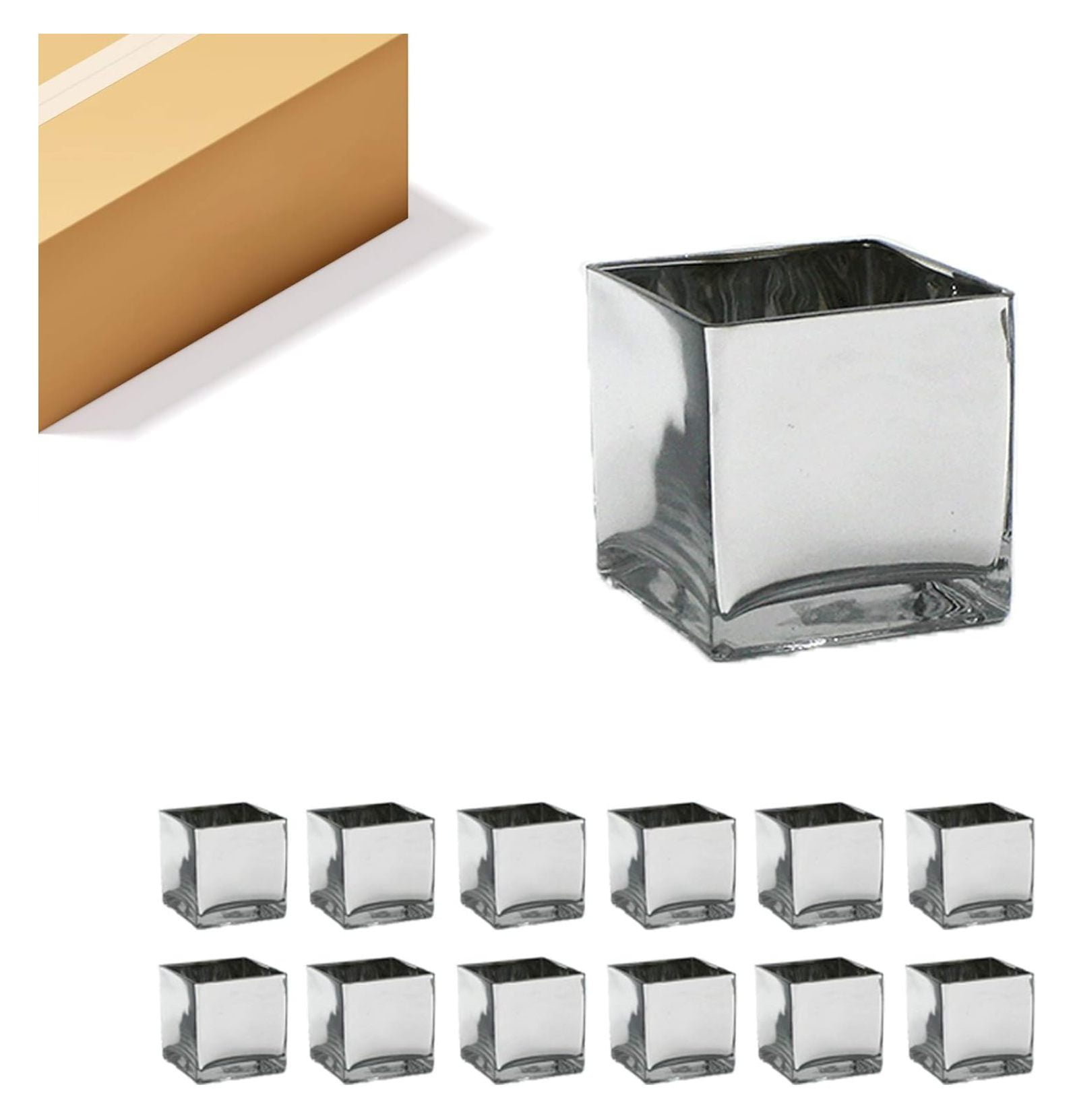 WGV Cube Glass Vase Bulk, Candle holder, 5"x5"x5", Silver Floral Accent ...