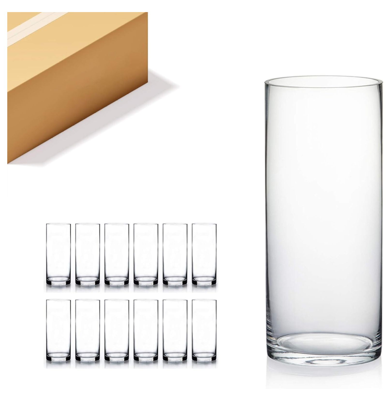 WGV Cylinder Vase Bulk, Diameter 5", Height 12", Clear Glass Floral ...