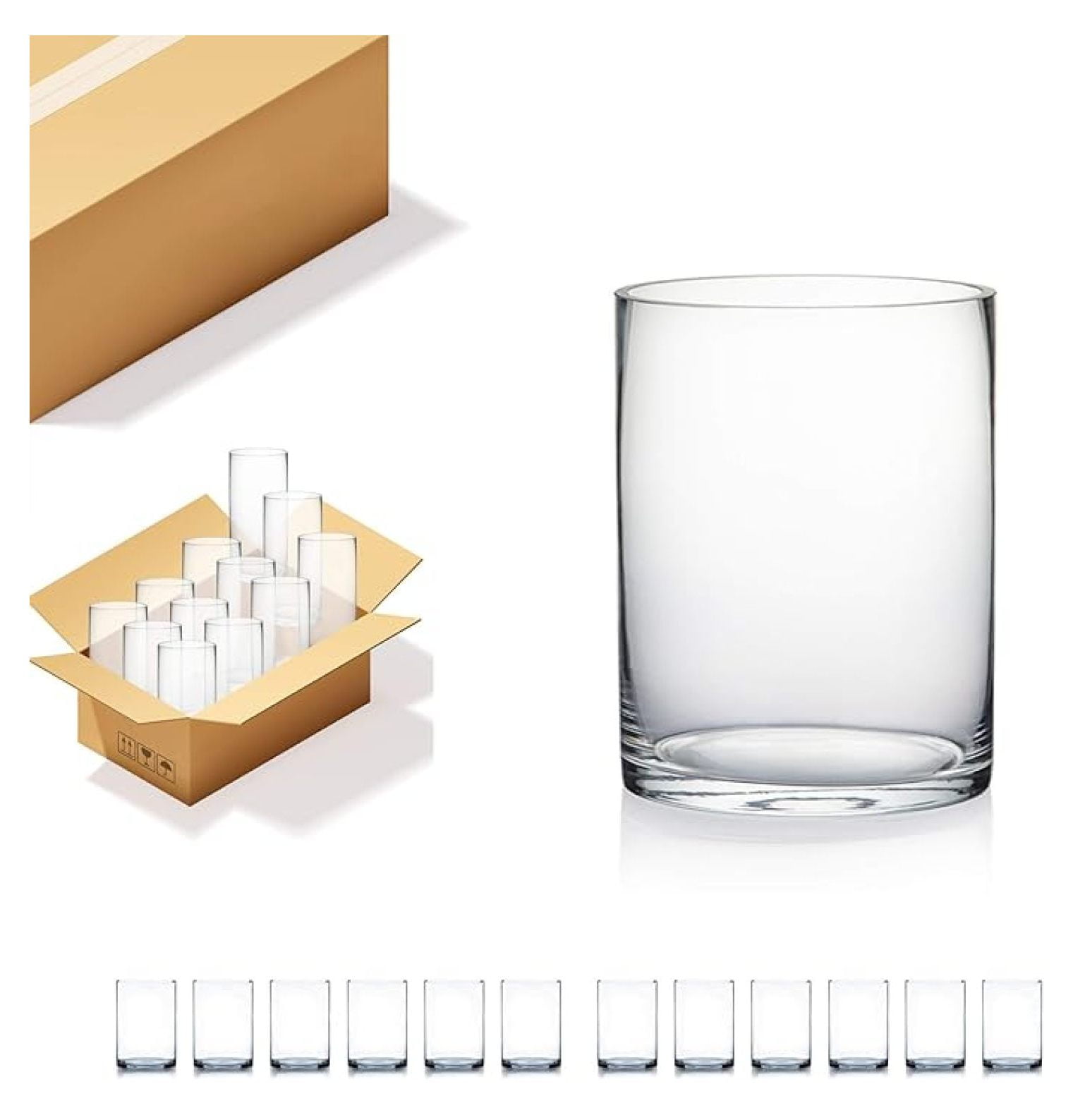 WGV Cylinder Vase Bulk, Width 6", Height 8", Clear Glass Container ...