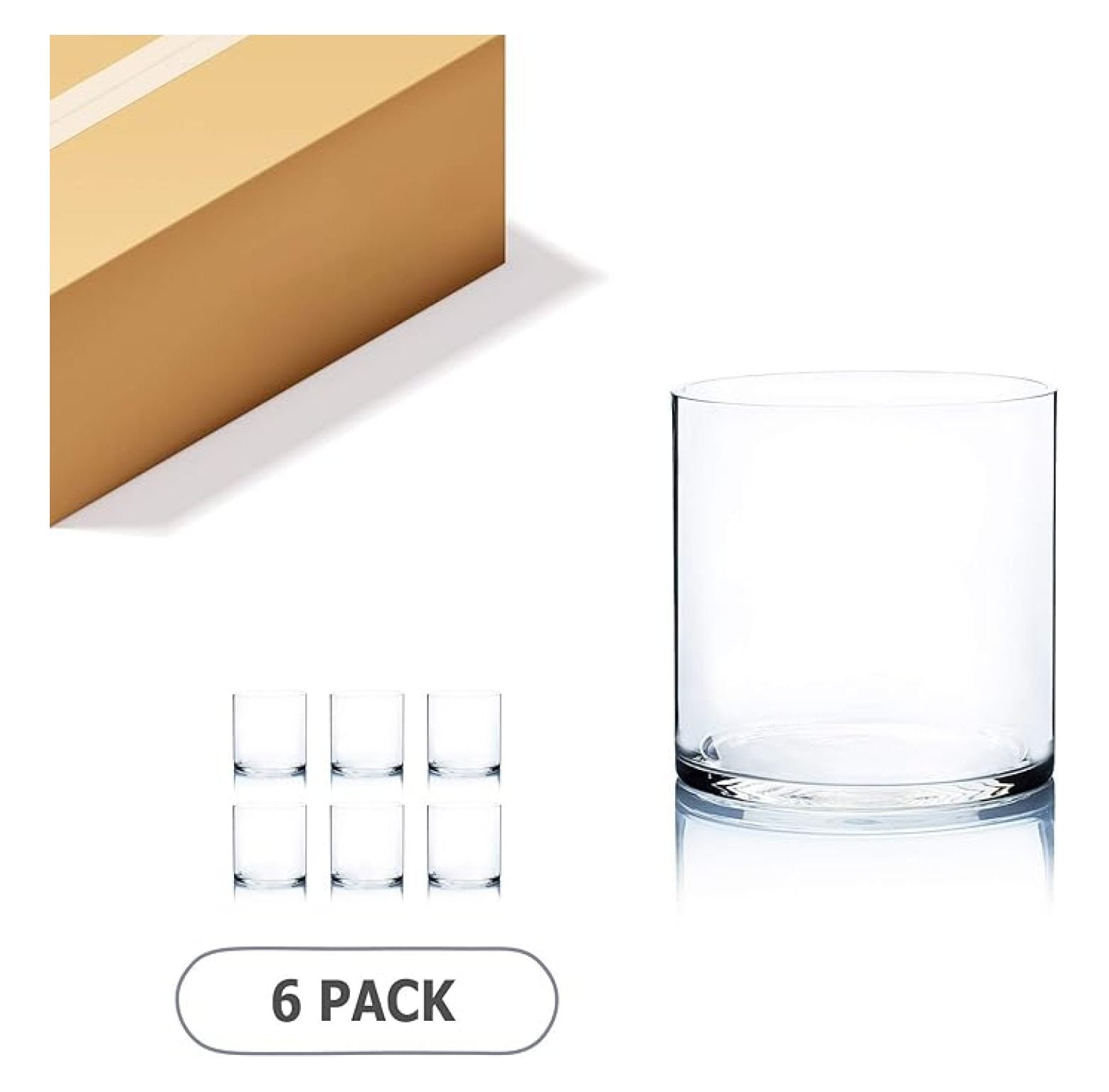 WGV Cylinder Vase Bulk, Width 7", Height 7", Clear Wide Large Diameter ...