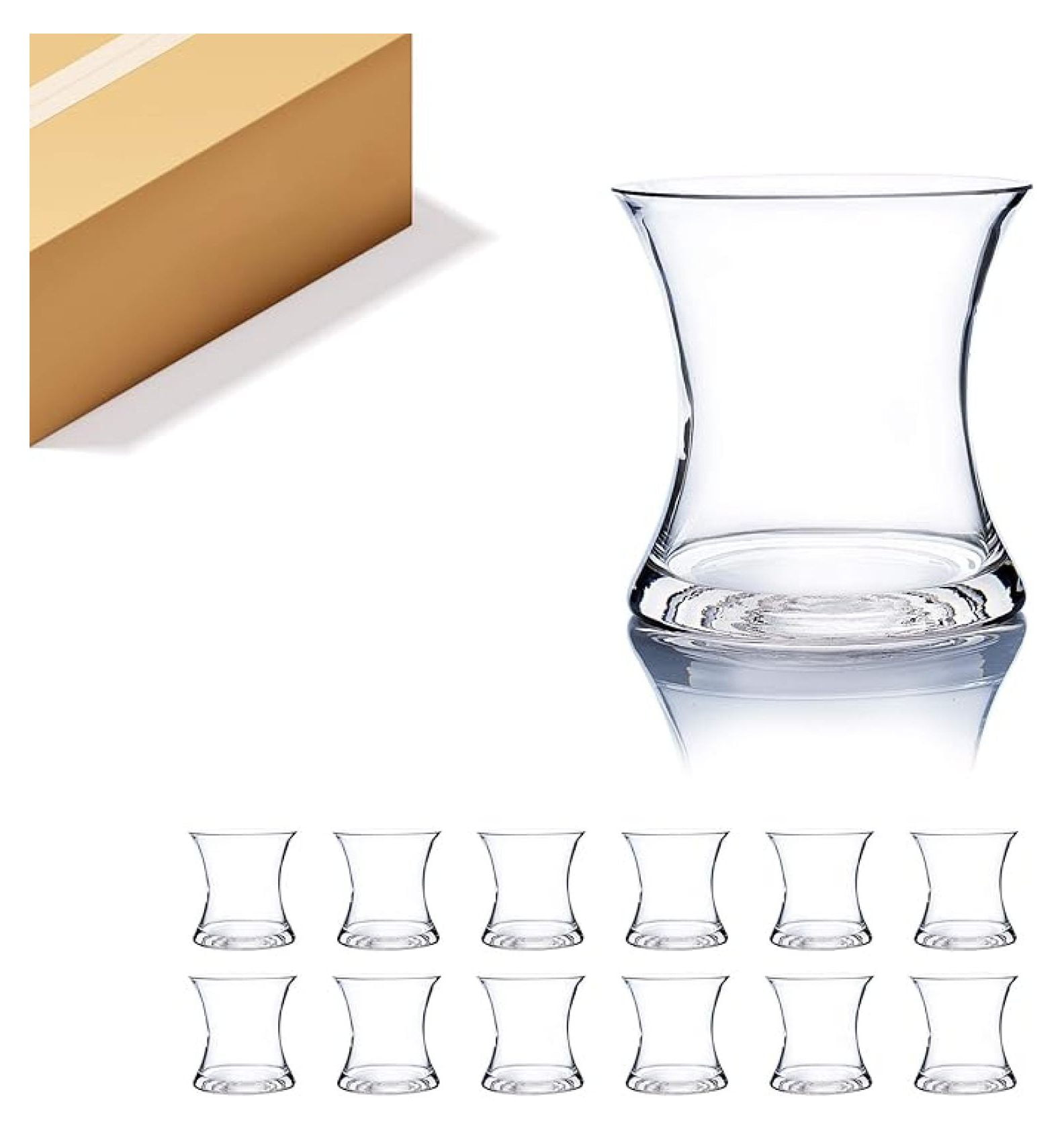 WGV Glass Vase Bulk - 5.5"W x 6"H Clear Floral Containers, Concave ...