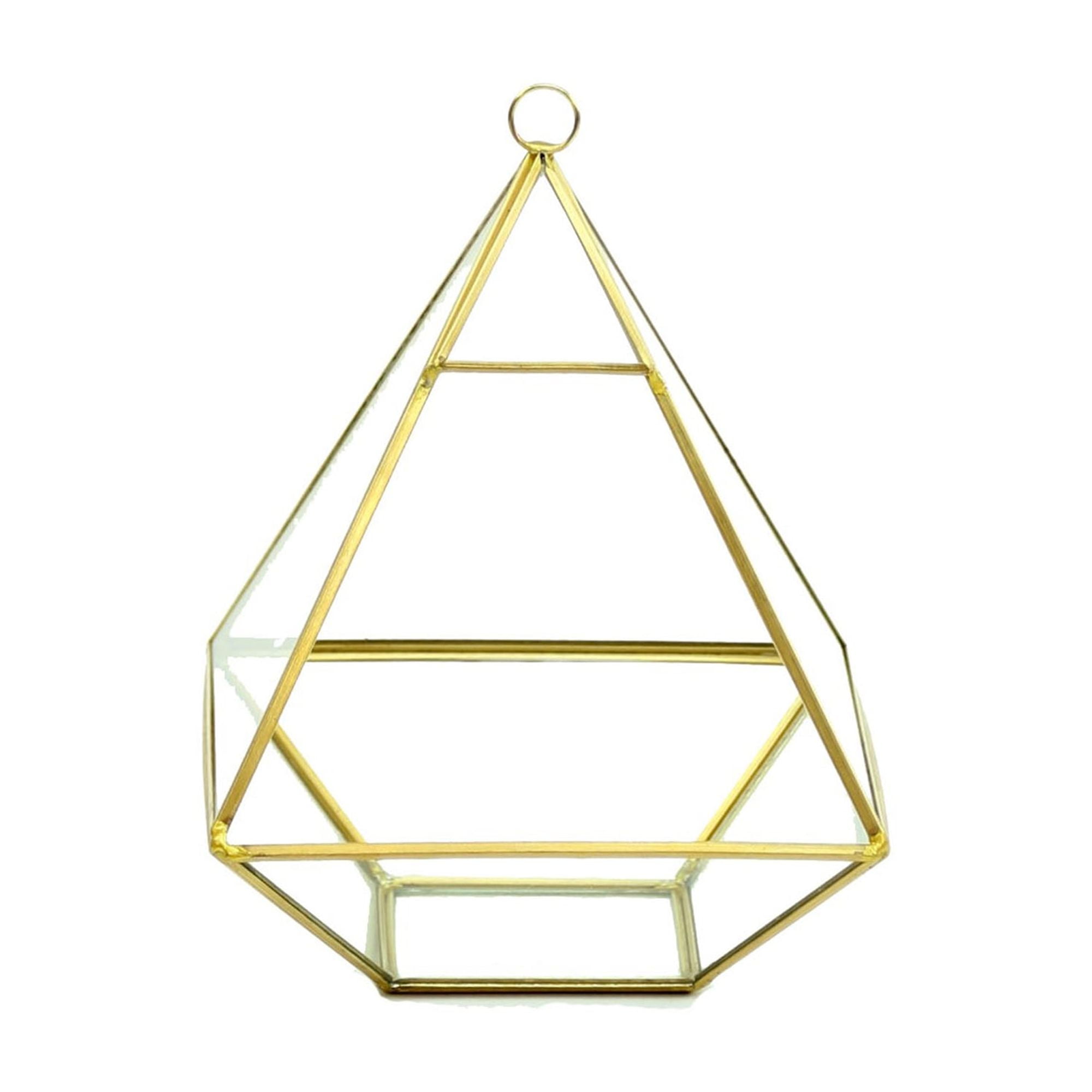 WGV Gold Raised Pyramid Geometric Glass Terrarium - 6" Wide x 8" Height ...