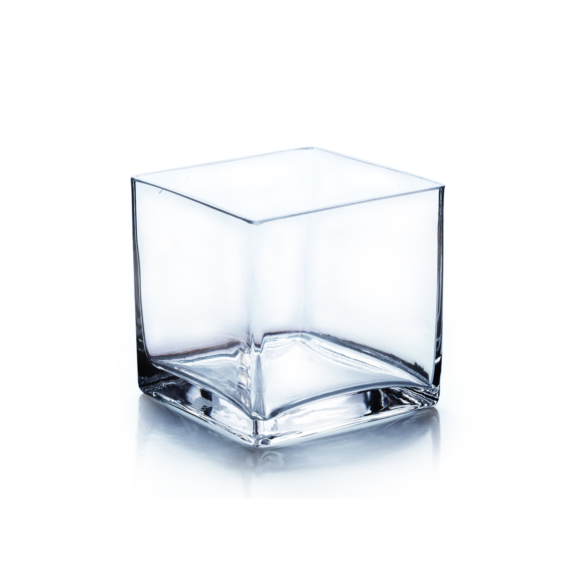 WGV Handblown Clear Cube Glass Vase / Candle Holder - 4" Wide x 4 ...