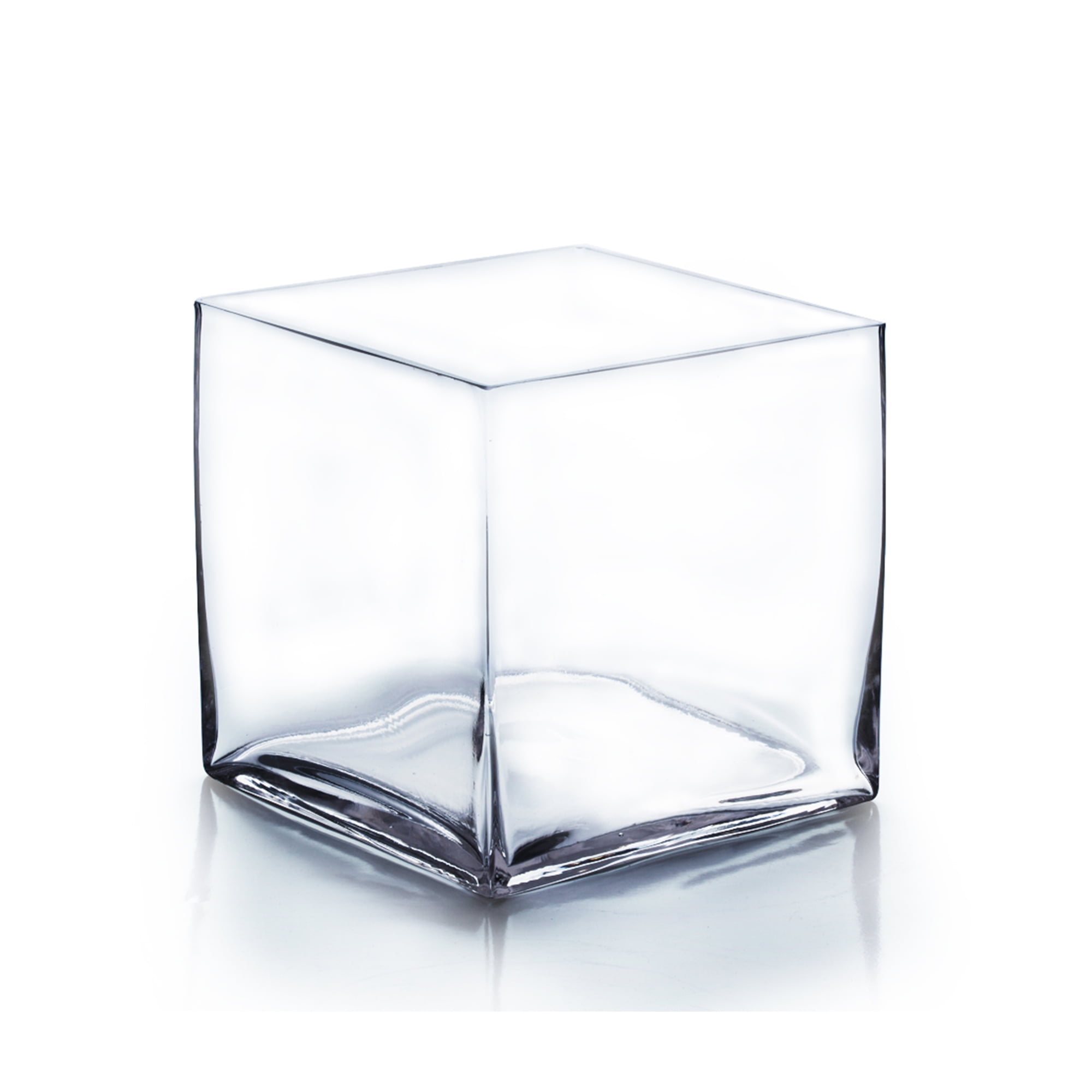 WGV Handblown Clear Cube Glass Vase / Candle Holder - 8" Wide x 8 ...