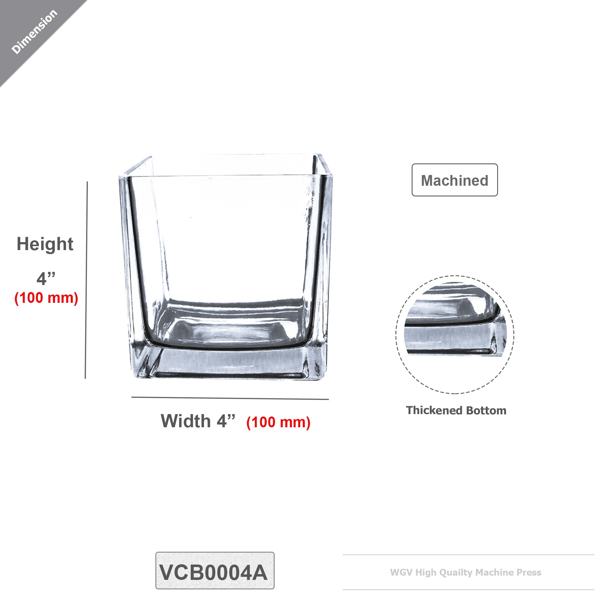 WGV International Machined Clear Glass Square Cube Vase, Candle Holder ...