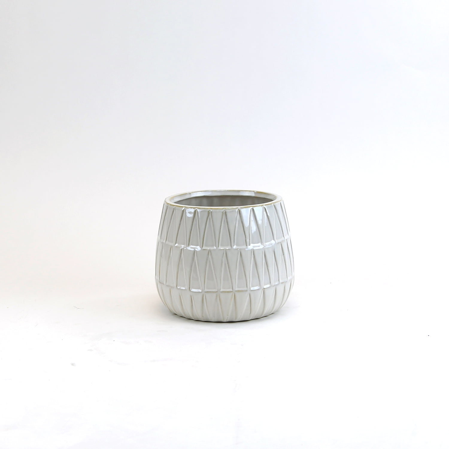 WGV Large Cream Reactive Glazed Bowl With Triangle Print - 7" Wide x 6 ...