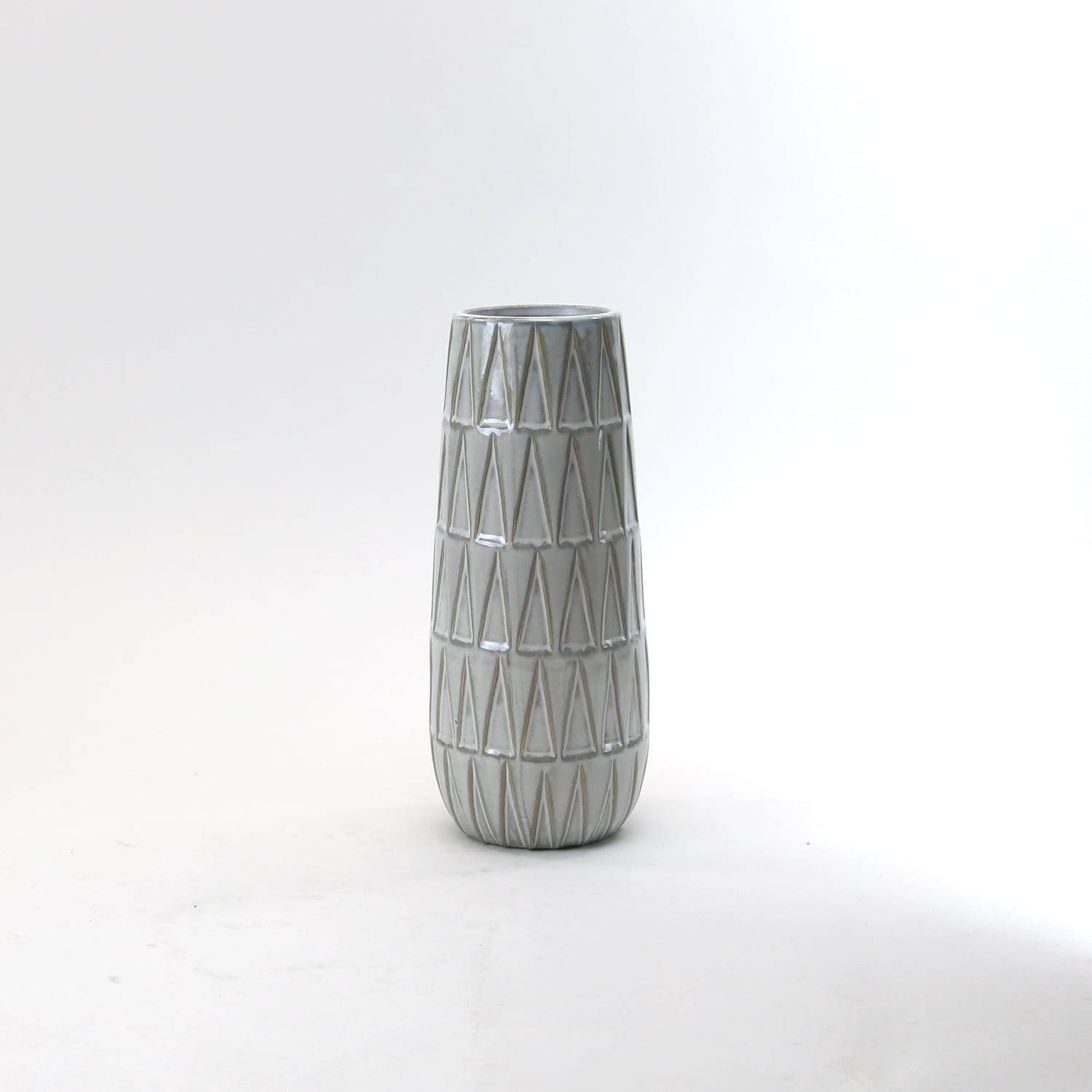 WGV Large Cream Reactive Glazed Vase With Triangle Pattern - 5.5" Wide ...