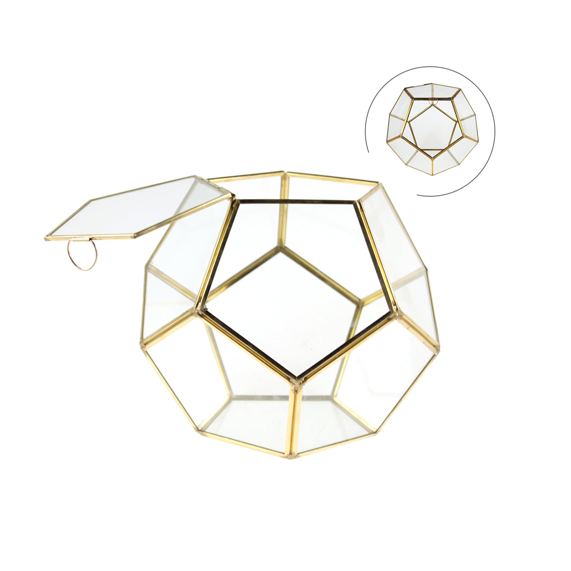 WGV Medium Gold Prism Dodecahedron Geometric Glass Terrarium - 9" Wide ...