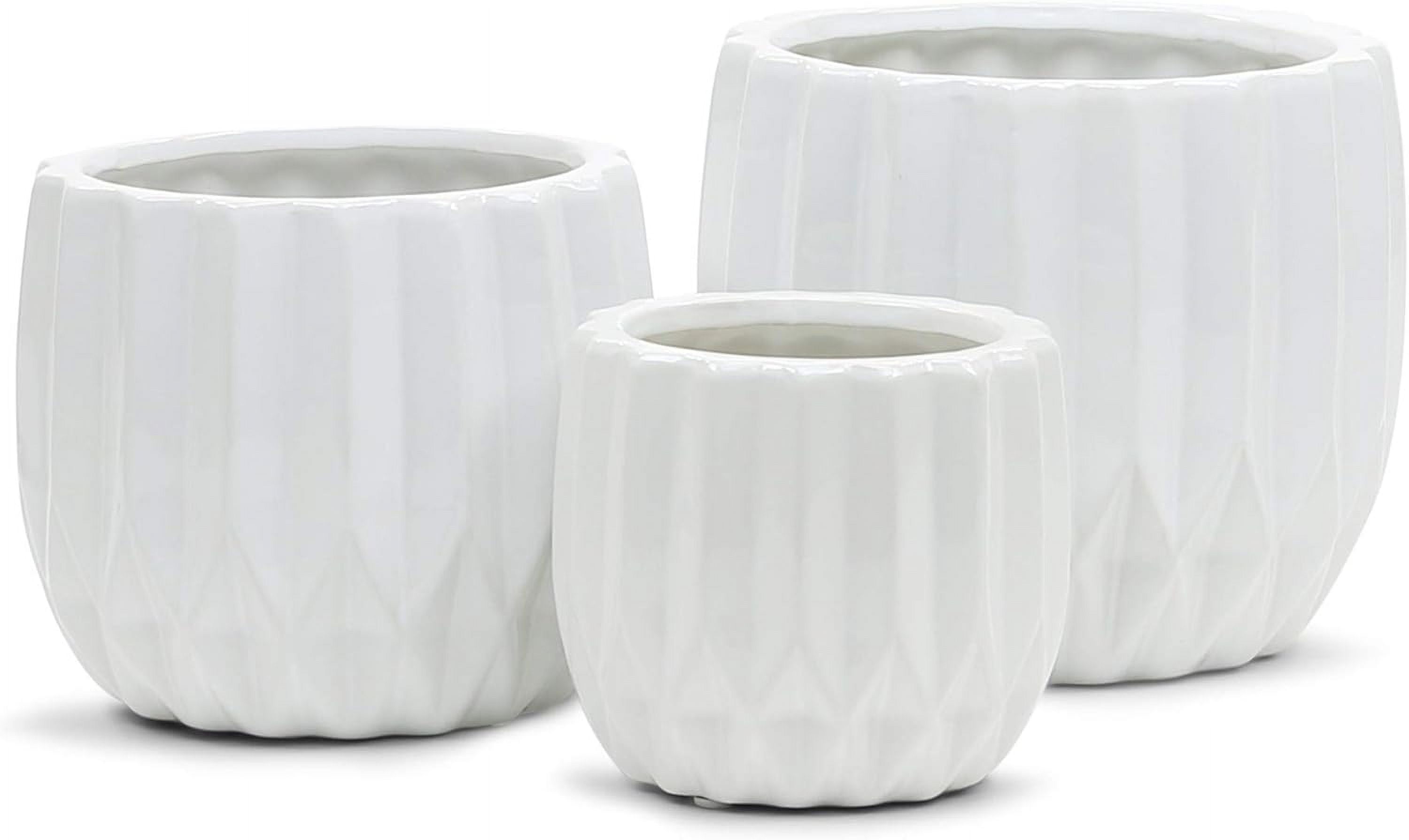 WGV Origami Ceramic Vase, 4.5"x4"H, 6.3"x5.1"H, 6.9"x6"H, Matte White ...