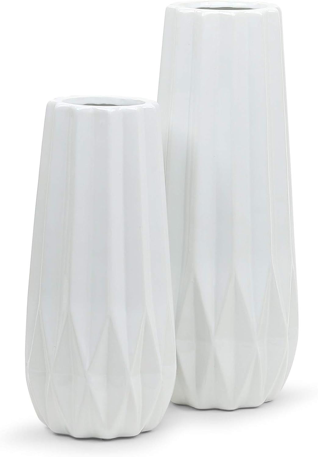WGV Origami Ceramic Vase, 5.2"x11"H, 6"x14"H, Tall Matte White Pleated ...
