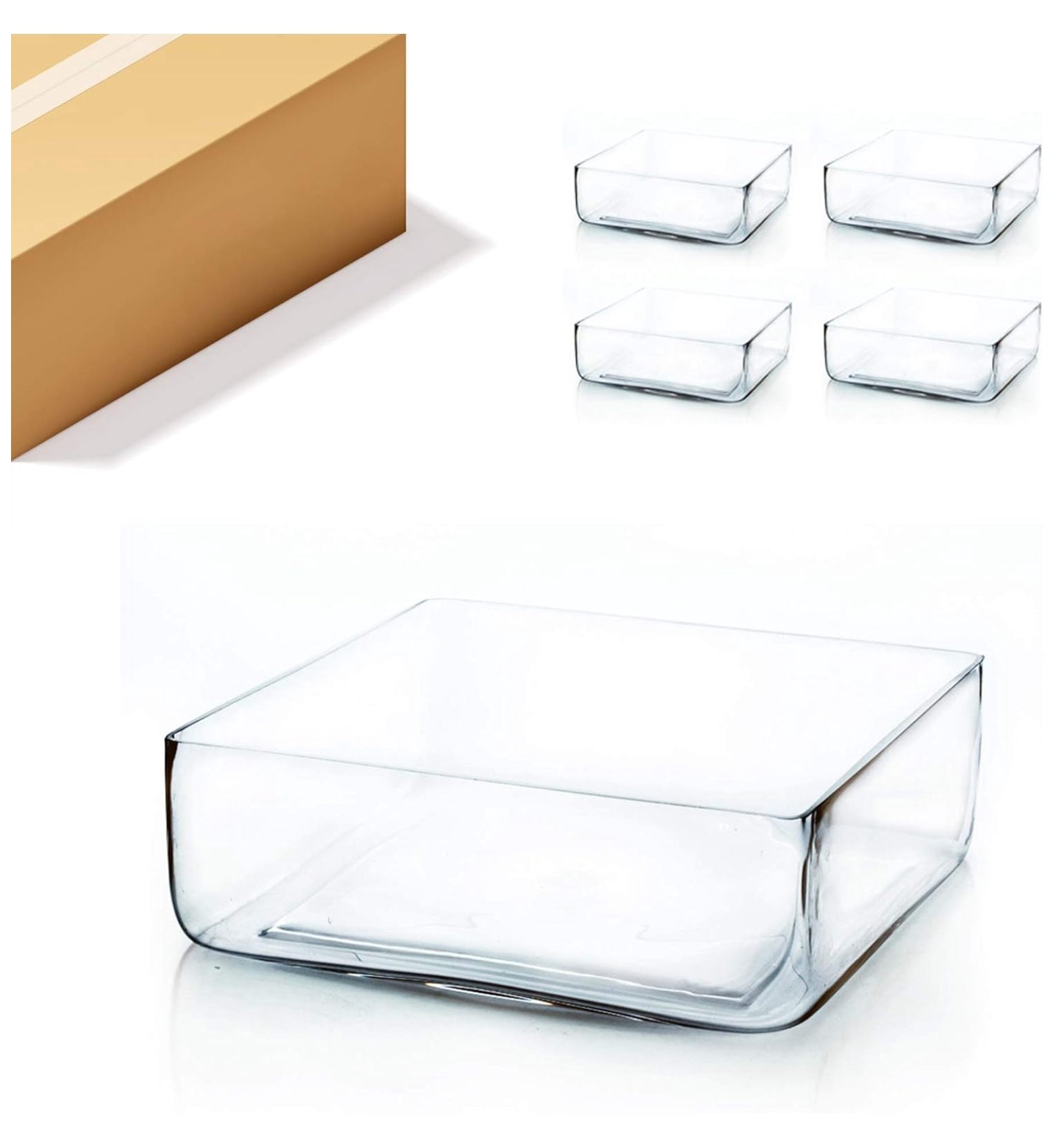 WGV Square Block Glass Vase Bulk, Length 12", Height 4", Clear Large ...