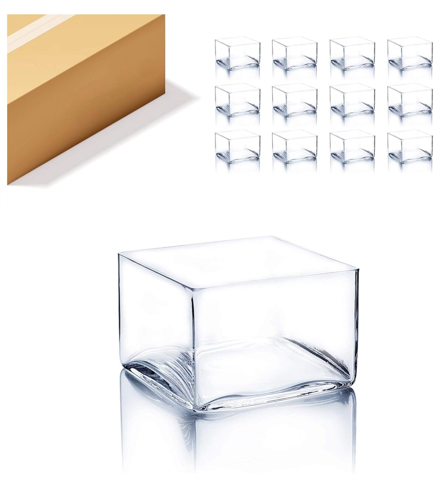 WGV Square Block Glass Vase Bulk, Length 6", Height 4", Clear Planter ...
