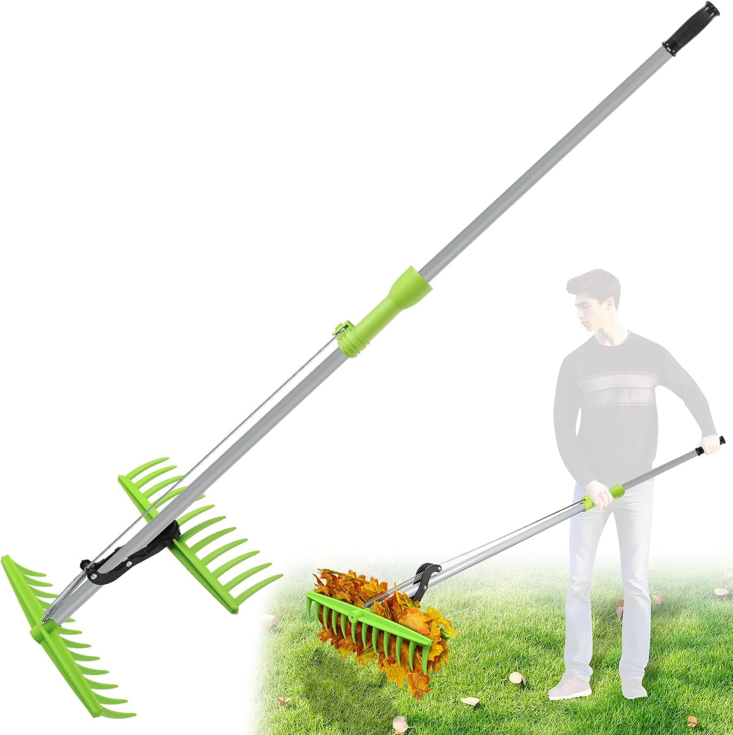 WH 2-in-1 Leaf Grabber Rake Back Saving,Ergonomic Leaf Scoops Claws ...