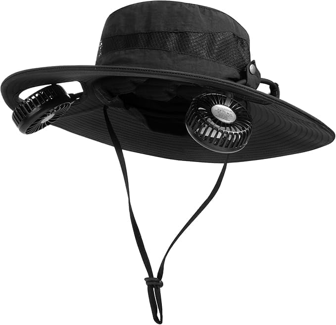 WH Cooling Sun Hat with Fan Rechargeable - UPF 50+ Wide Brim Bucket Hat ...
