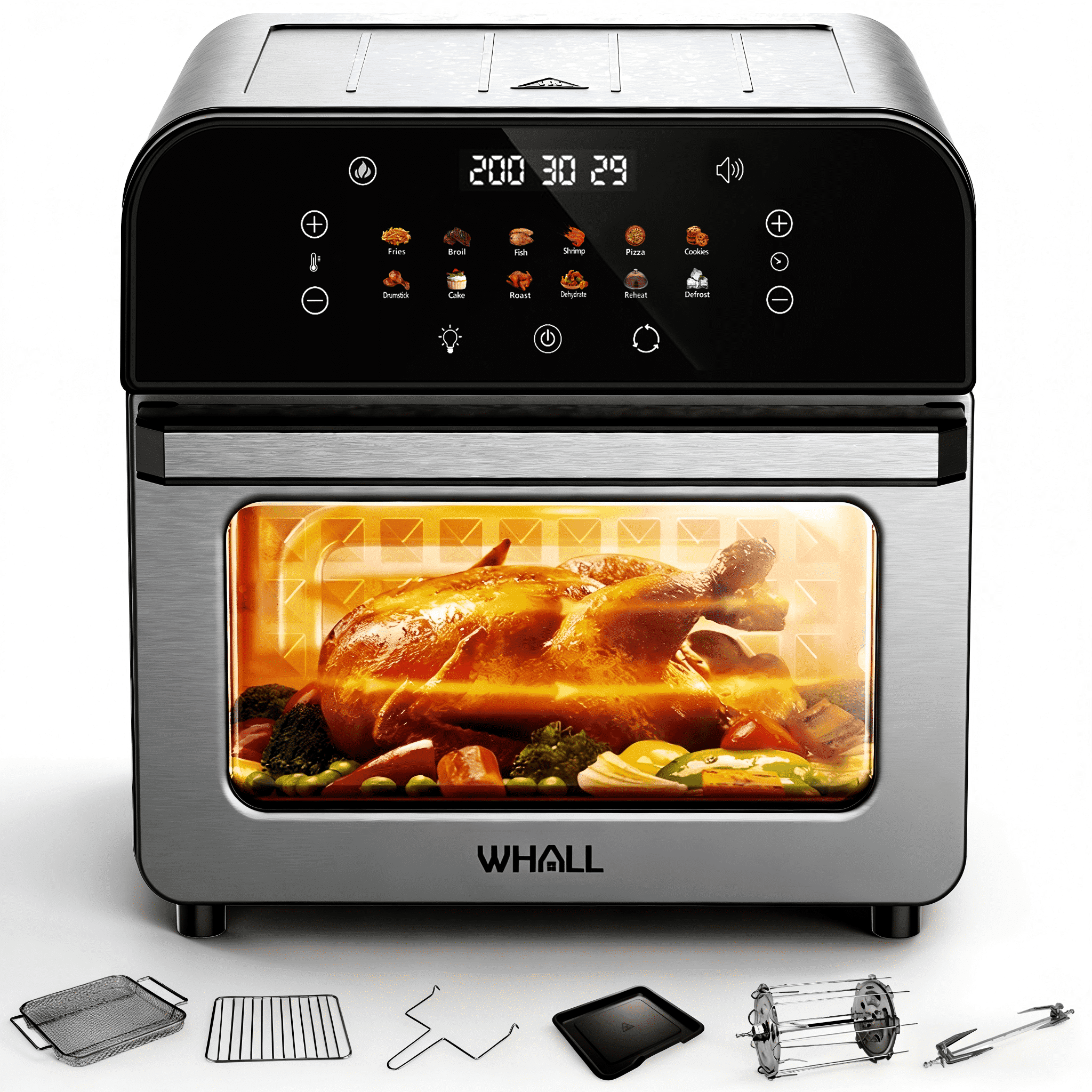 WHALL 12QT Touchscreen Air Fryer Toaster Oven, 12 Pre-set Menus, Clear ...