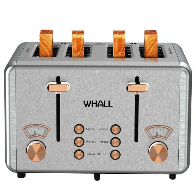 WHALL 4 Slice Toaster - Stainless Steel Bagel Toaster with Dual Control ...