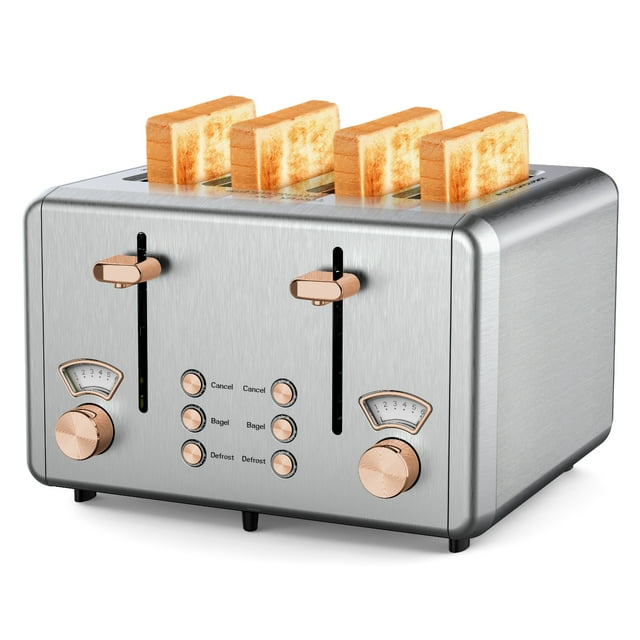 WHALL¬Æ Double Control 4-Slice Stainless Steel Toaster with Wide Slots ...