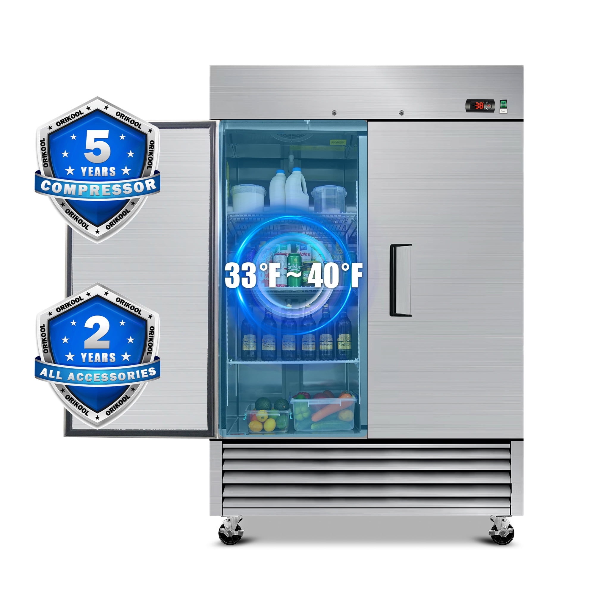 WHALL 54" Commercial Refrigerator 49 Cu.ft with 2 Solid Door Reach-In ...