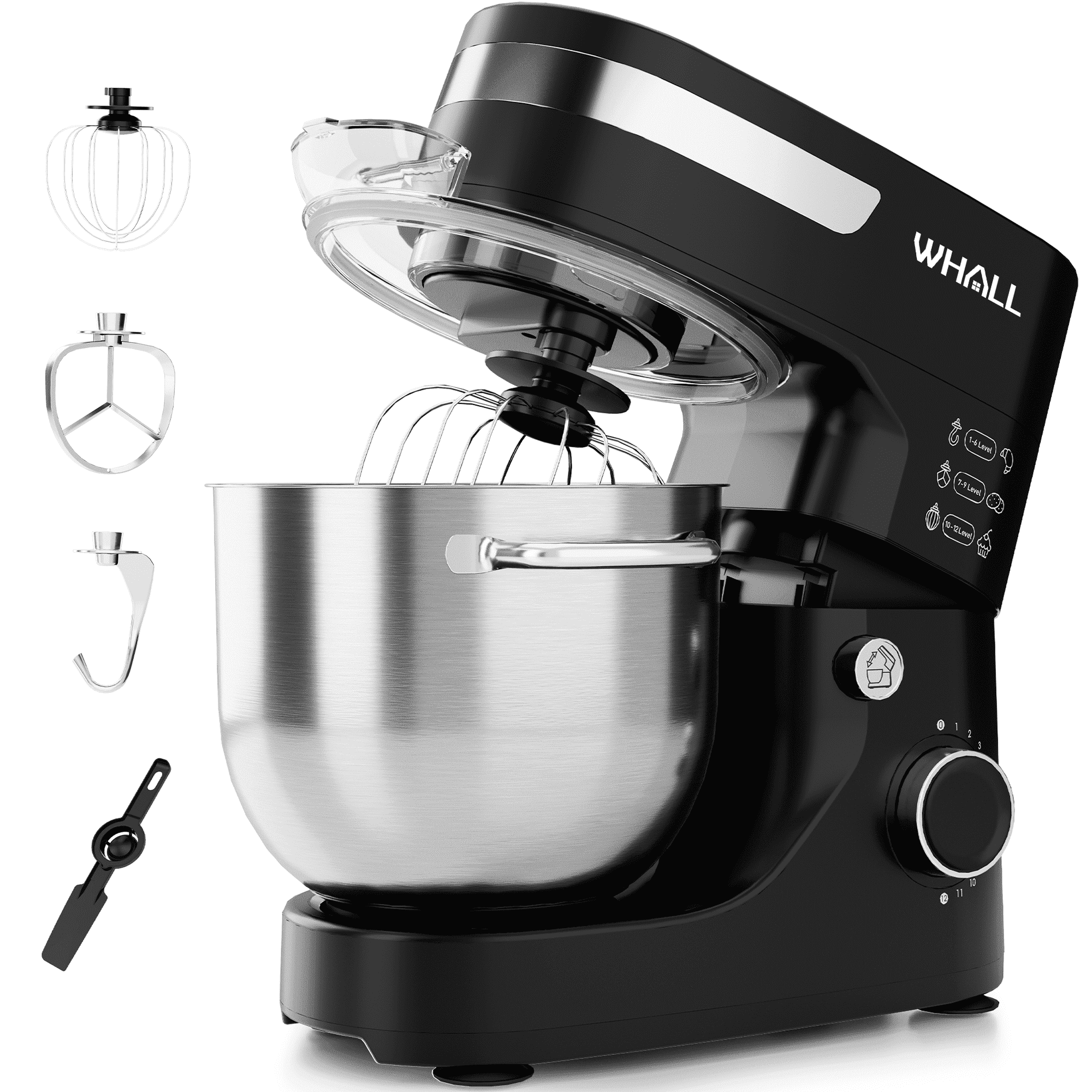 WHALL® 5.5Qt 12-Speed Stand Mixer with Attachments, Stainless Steel ...