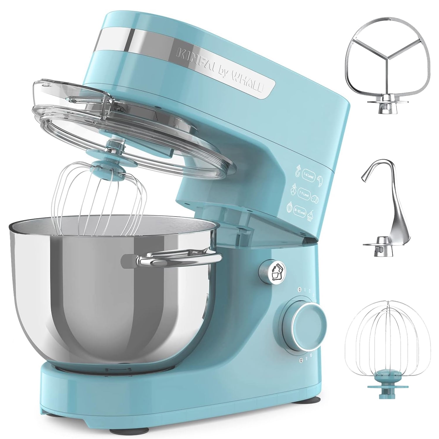 WHALL® 5.5Qt 12-Speed Stand Mixer with Attachments, Stainless Steel ...