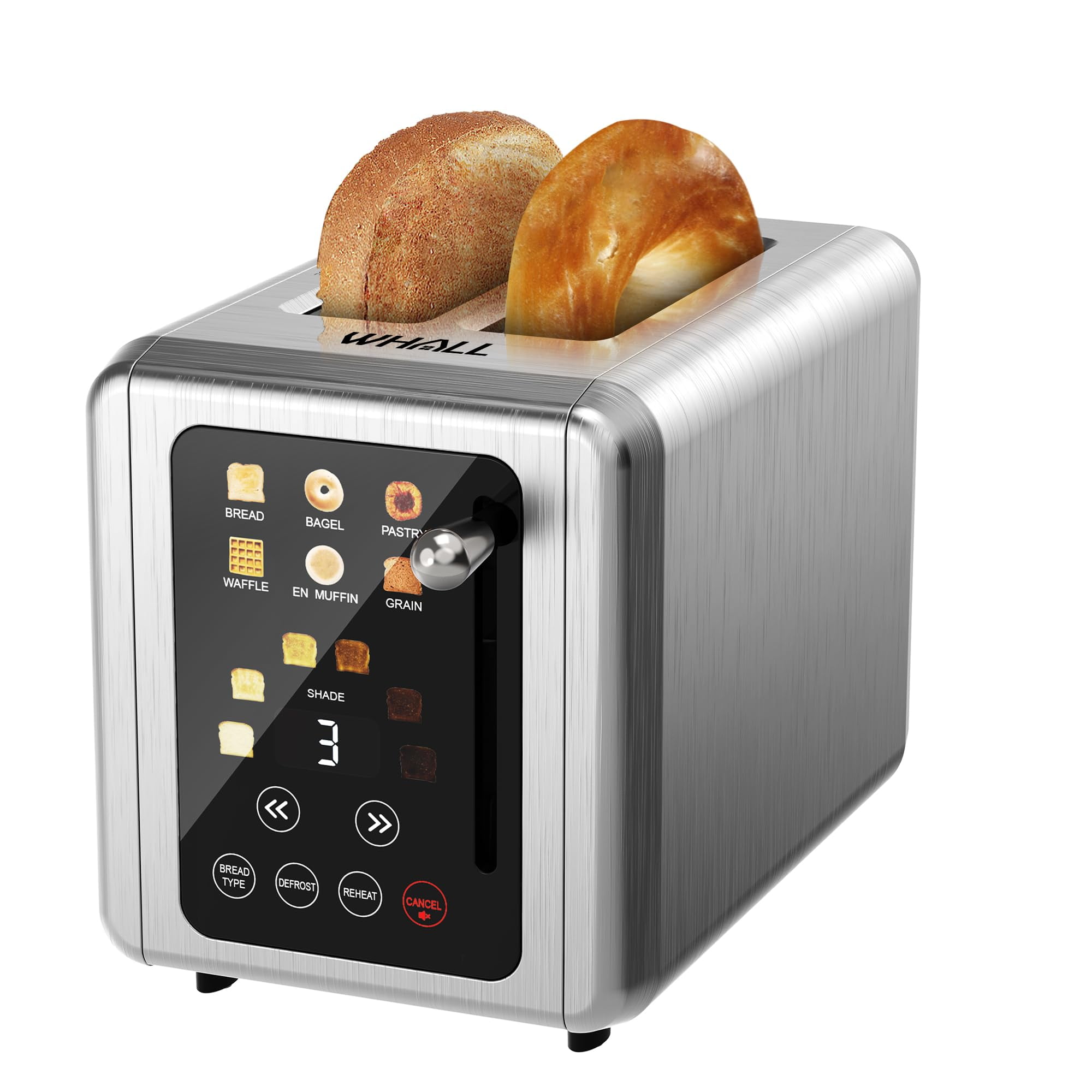 WHALL® Touch Screen Toaster 2 Slice, Stainless Steel Digital Timer ...