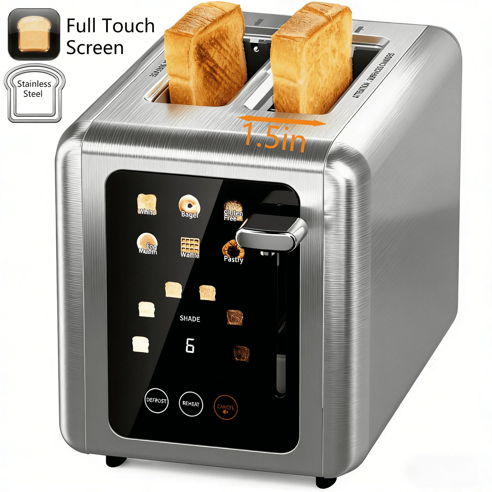 WHALLULTRA 2 Slice Touch Screen Toaster with 1.5" Wide Slots, Stainless ...