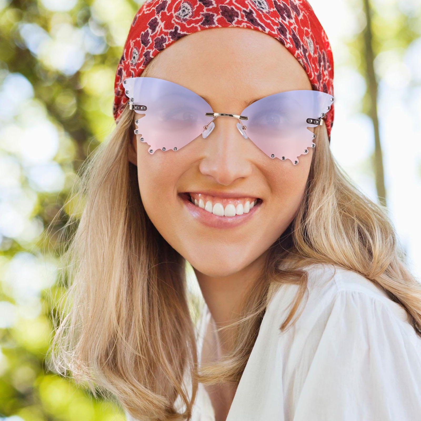 WHAMVOX 1 Pair Butterfly Wing Glasses Gold Frame with Blue and Pink For ...