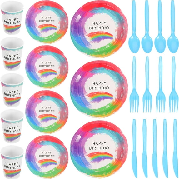WHAMVOX 1 Set Rainbow Party Supplies Rainbow Party Tableware Cups Forks ...