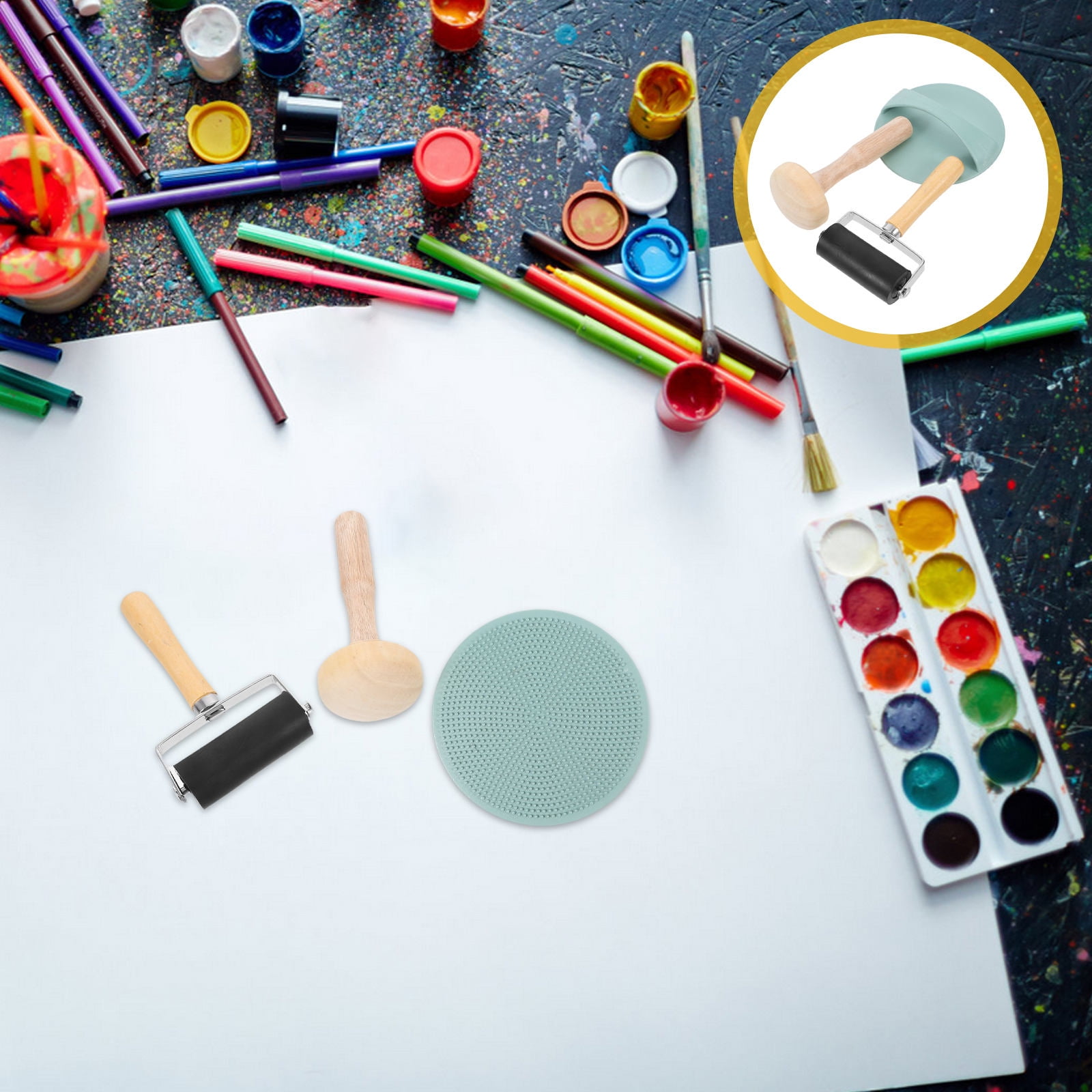 WHAMVOX 1 Set Wood and Rubber Roller Printmaking Tool Set Art Supplies ...