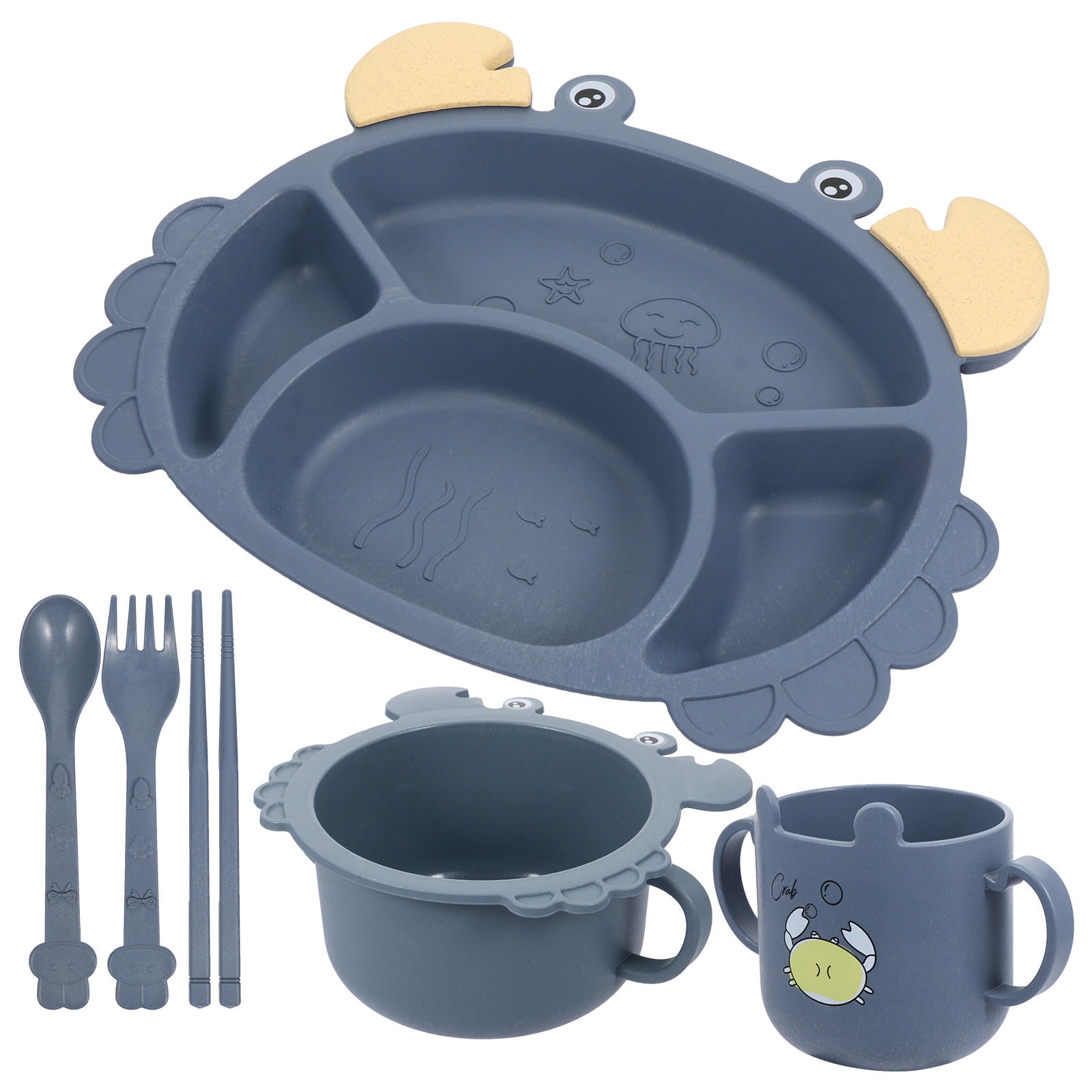 WHAMVOX 1 Set of Baby Tableware Wheat Straw Dining Plate Cutlery Baby ...