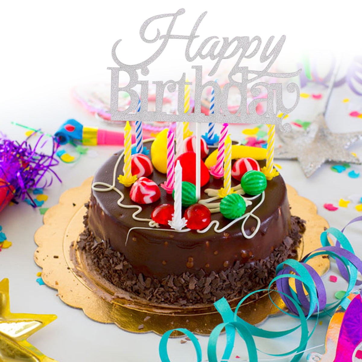 WHAMVOX 10 Pcs Happy Birthday Cake Flags Simple Cake Topper Man 14.50X8 ...