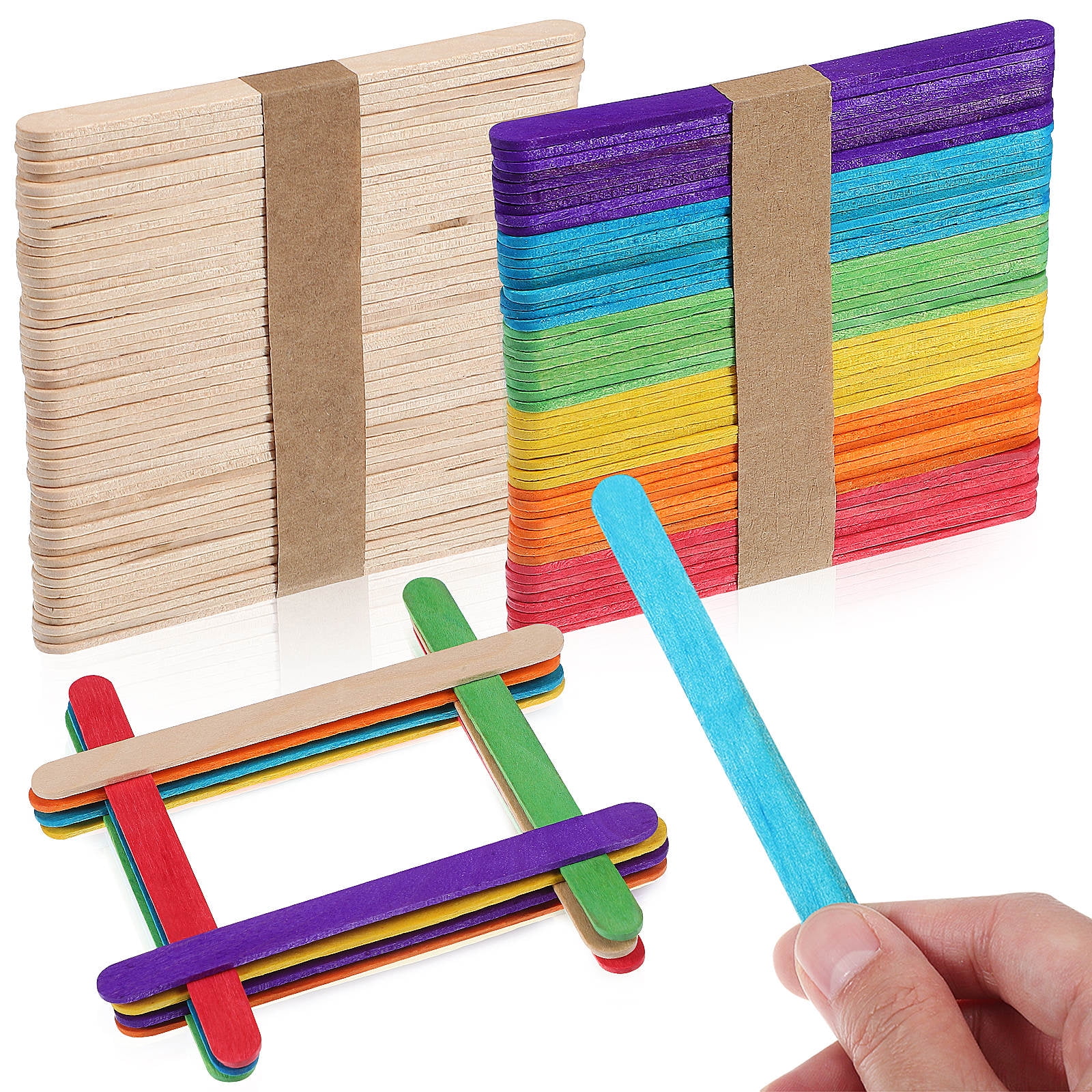 WHAMVOX 100 Pcs Assorted Color Wooden Craft Sticks for DIY Projects and ...