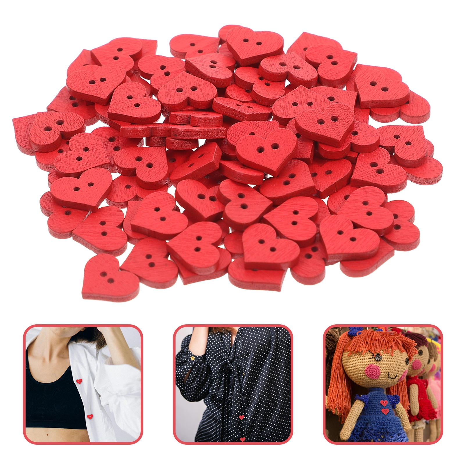 WHAMVOX 100 Pieces Red Heart Shaped Wooden Buttons Sewing Accessories ...