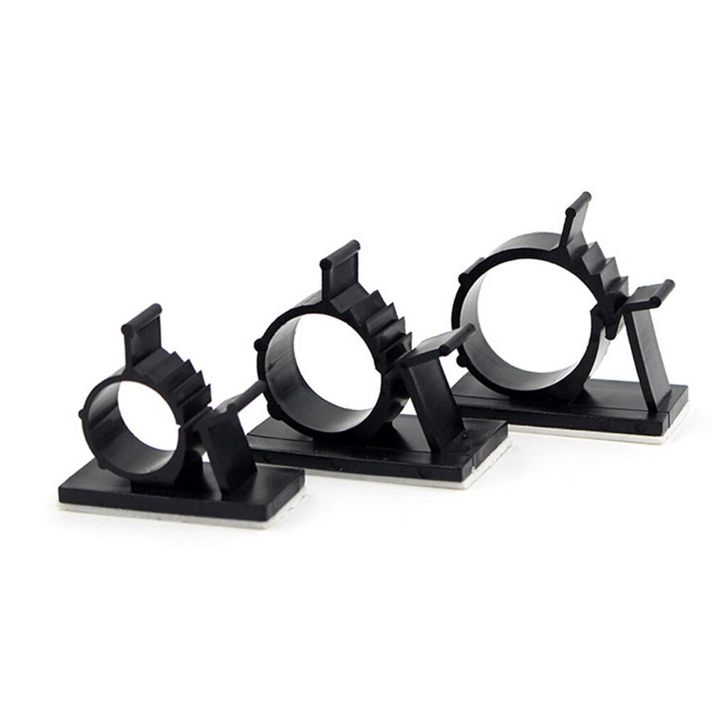 WHAMVOX 100pcs Plastic Clips Black Adhesive Backed Wire Adjustable ...