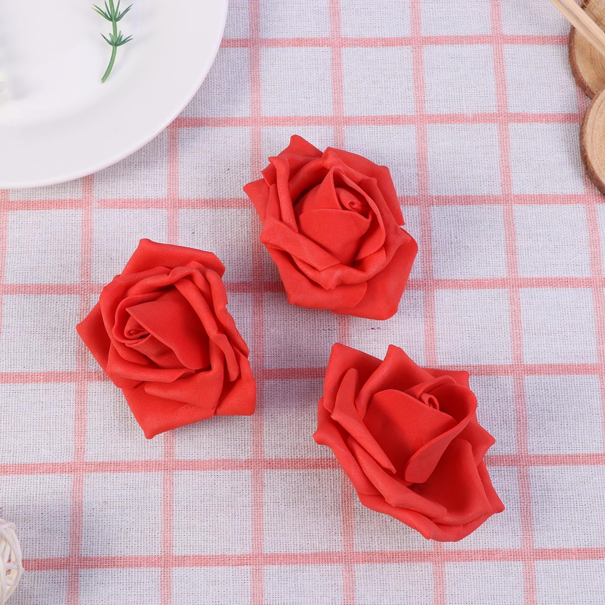 COMPUKAS 100pcs Red Foam Rose Heads Realistic Flowers for Wedding ...