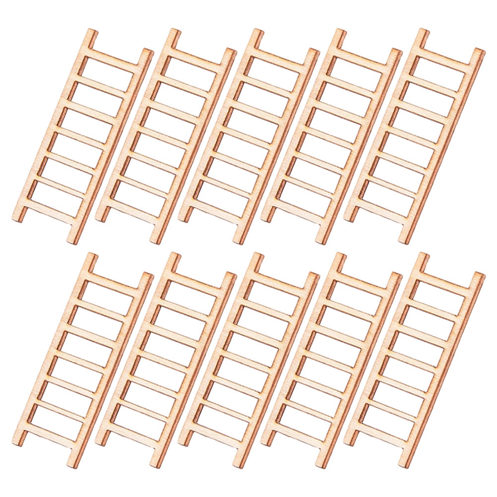WHAMVOX 10Pcs Mini House Miniature Wooden Ladders Doll House Ladders ...