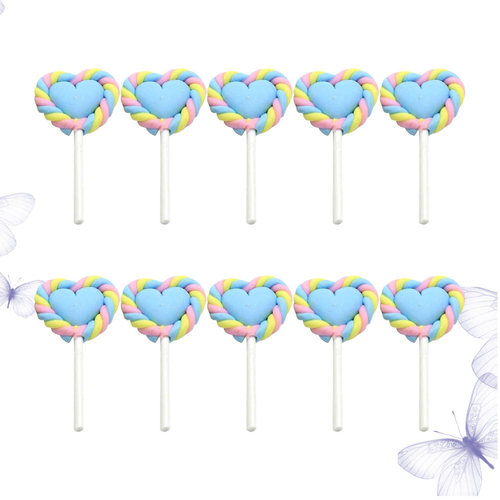 WHAMVOX 10Pcs Simulation Lollipop Heart Shape Multi Color Polymer Clay ...
